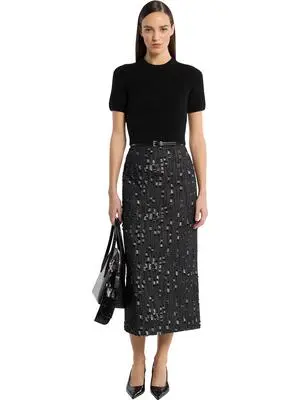 Michael Kors Frayed Denim Skirt - Black