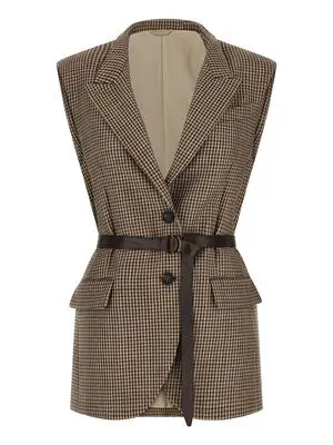 Brunello Cucinelli Houndstooth Virgin Wool Vest - Cream