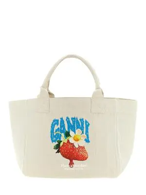 GANNI Medium Strawberry Cotton Shopping Bag - Cream