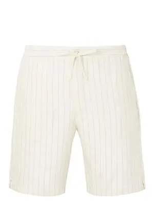 Frescobol Carioca Straight-leg Striped Linen And Cotton-blend Drawstring Shorts - Neutrals