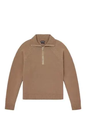 TOM FORD Wool And Cashmere-blend Half-zip Sweater - Brown