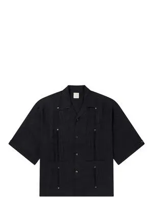 Kapital Camp-collar Pleated Linen Shirt - Black