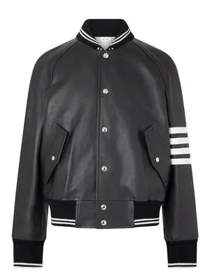 Thom Browne Oversized Striped Leather Bomber Jacket - Black