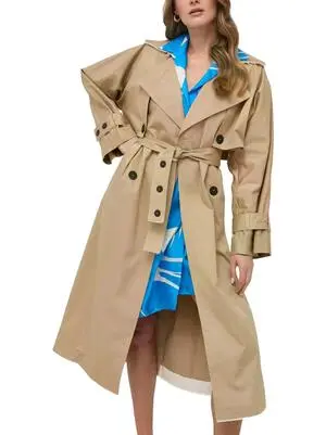 Beatrice B Double-breasted Frayed-edge Trench Coat - Neutrals