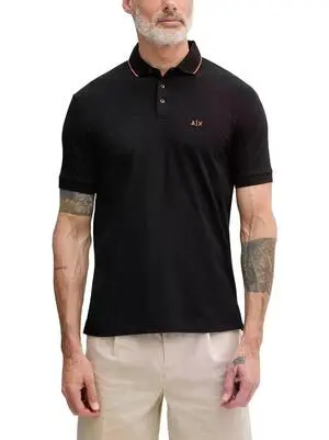 Armani Exchange Logo-embroidered Tipped Polo Shirt - Black