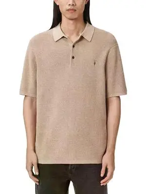 ALLSAINTS Waffle-knit Embroidered-logo Polo Shirt - Neutrals