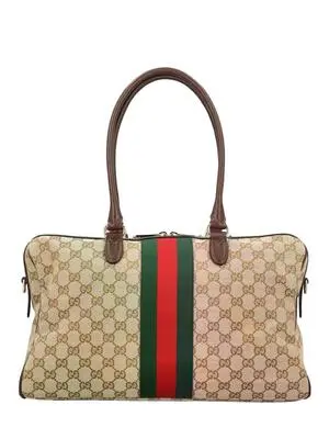Gucci Gg Supreme Boston Bag With Web Stripe Detail - Neutrals