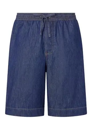 Loewe Wide-leg Cotton-chambray Drawstring Shorts - Blue