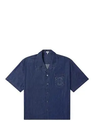 Loewe Camp-collar Anagram-detail Denim Shirt - Blue