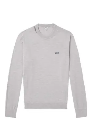 Loewe Anagram Embroidered Wool-blend Sweater - Gray