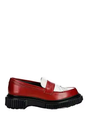 ADIEU PARIS Brogue Detail Leather Loafers - Red
