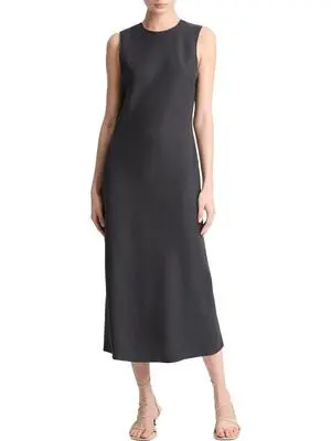 Vince Linen-blend Bias-cut Midi Dress - Ink