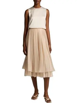 Vince Pleated Layered Midi Skirt - Blush Cloud