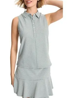 Tommy Bahama Sleeveless Seersucker Stripe Polo - Dark Jade