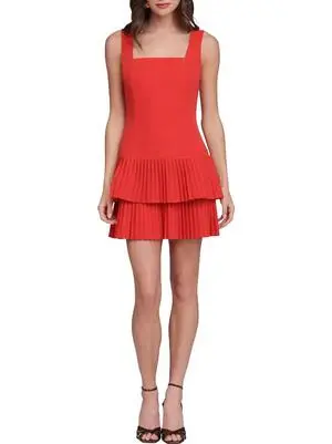 AVEC LES FILLES Avec Les Filles Pleated Double Ruffle Mini Dress