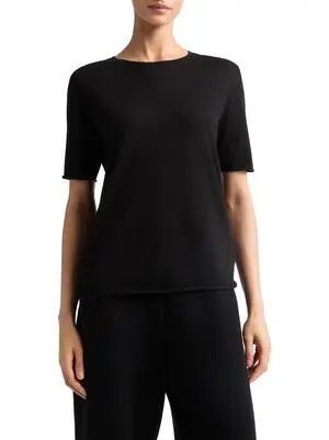 LISA YANG Ari Short Sleeve Cashmere Sweater - Black