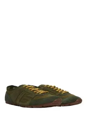 Balmain Racer Trainers In Mesh And Suede Calfskin - Khaki