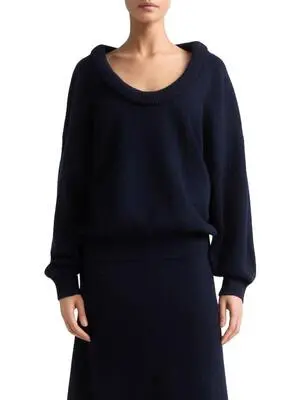 LISA YANG Doria Padded Scoop Neck Cashmere Sweater - Navy