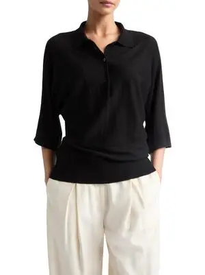 LISA YANG Norie Cashmere Polo Sweater - Black