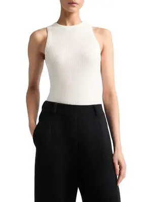 LISA YANG Amya Ribbed Cotton & Cashmere Sleeveless Sweater - Salt