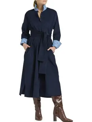 SHIRTY Amelie Print Cotton Shirtdress - French Navy