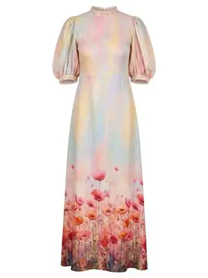GLAM ON YOU Bloom Dress Floral Print Maxi Dress With Lace Details - Pink