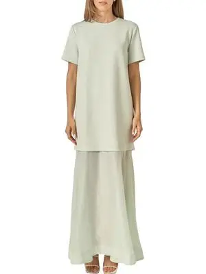 ENGLISH FACTORY English Factory See Through Mixed Media Maxi Dress