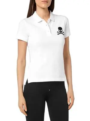 Philipp Plein PHILIPP PLEIN Embroidered Skull & Crossbones Polo Shirt White