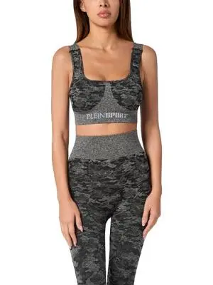 PLEIN SPORT Seamless Crossed Straps Sport Bra Logo - Black