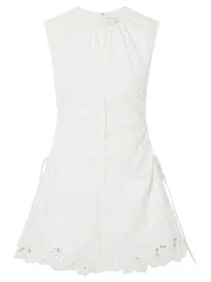 SIR. Klara Ruched Broderie Anglaise Cotton Mini Dress - Neutrals