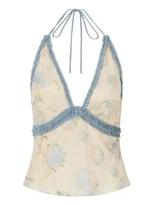 SIR. Cecile Printed Halterneck Chiffon Top With Ruffle Trim