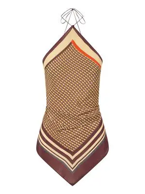 SIR. Cooper Geometric Print Halterneck Top - Brown