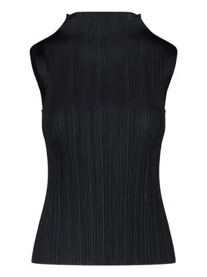 PLEATS PLEASE Sleeveless High Neck Top - Black