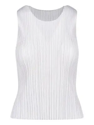 Issey Miyake Pleats Please Sleeveless High Neck Top - Gray