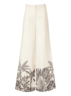 ANDRES OTALORA Voz De Calma Printed Linen Wide-leg Pants - Neutrals