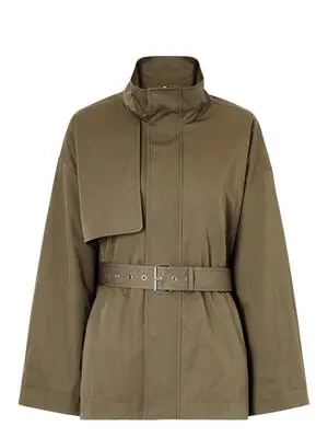 FRAME Belted Cotton-twill Cropped Jacket - Green