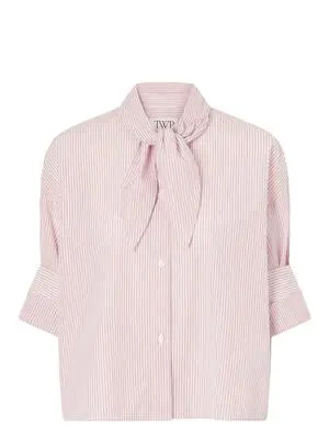 TWP Striped Cotton-poplin Shirt With Neck Tie Detail - Pink