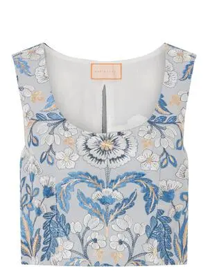 MARTA FERRI Marta Ferri Embroidered Woven Cropped Blouse