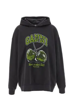 GANNI Basic Jersey Hoodie With Cherry Print - Gray