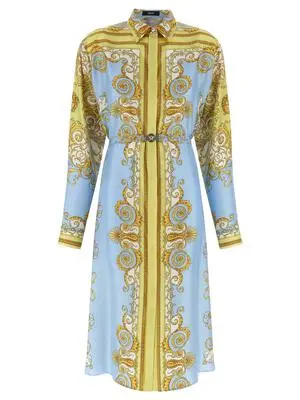 Versace Spring Barocco Silk Midi Dress - Blue