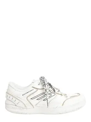 Balenciaga Hamptons Leather Sneakers With Distressed Finish - White
