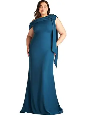 Tadashi Shoji Cassia Bow-shoulder Crepe Gown - Eclipse