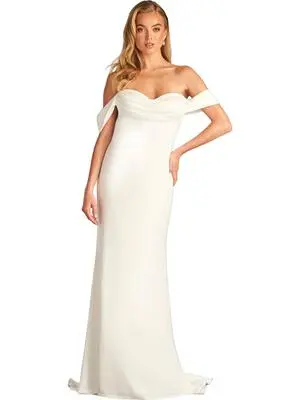 Tadashi Shoji Amishta Off-the-shoulder Crepe Gown - Ivory