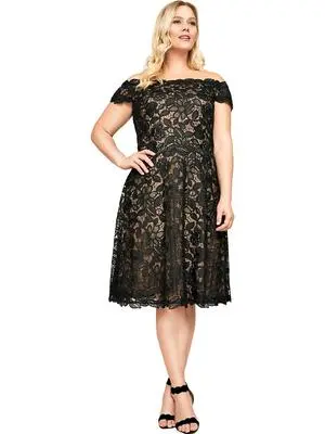 Tadashi Shoji Off-the-shoulder Lace Dress - Black/nude