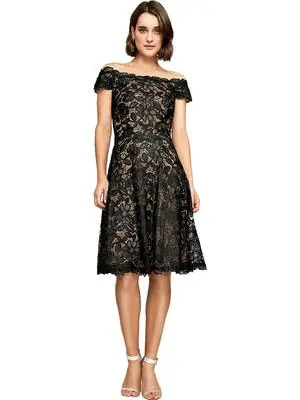 Tadashi Shoji Elidi Off-the-shoulder Lace Dress - Black/nude