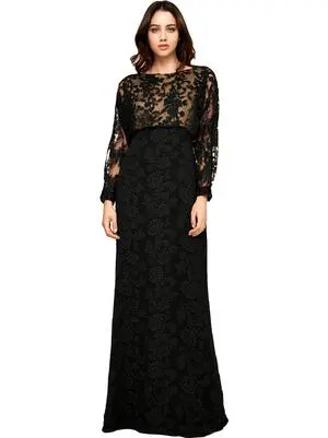 Tadashi Shoji Ryder Jacquard Gown - Black/nude