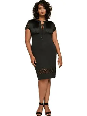 Tadashi Shoji Corisande Short Sleeve Fringe Dress - Black