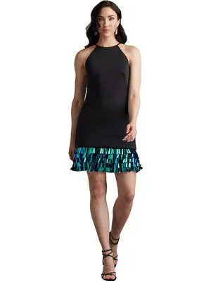 Tadashi Shoji Selena Neoprene Sequin Fringe Mini Dress - Black