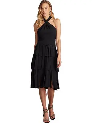 Tadashi Shoji Darla Fringe Halter Dress - Black
