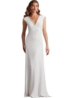 Tadashi Shoji Marcellina Pearl Trim Gown - Ivory